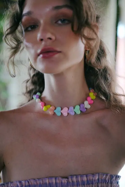 Pink Haley Candy Heart Choker Necklace