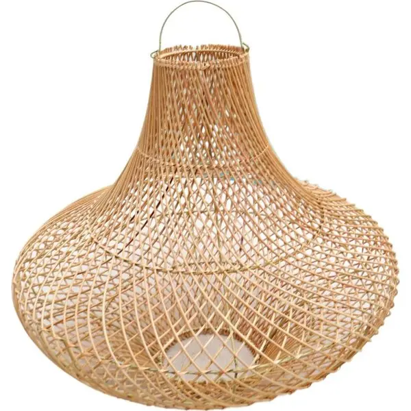 Pink Haley Freya Bell Shape Rattan Pendant Light Fitting - Brown