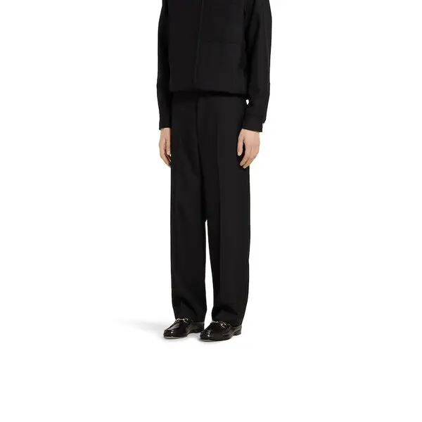 Gucci Wool Blend Twill Pant With Logo - Black