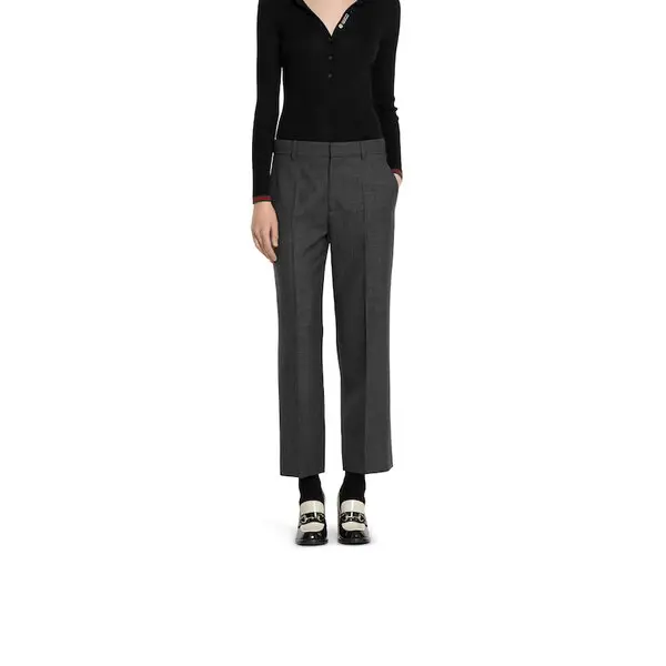 Gucci Wool Grisaille Pants With Embroidery
