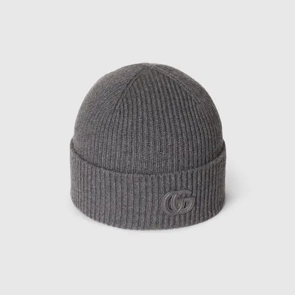 Gucci Cashmere Beanie With Double G Patch - Grey