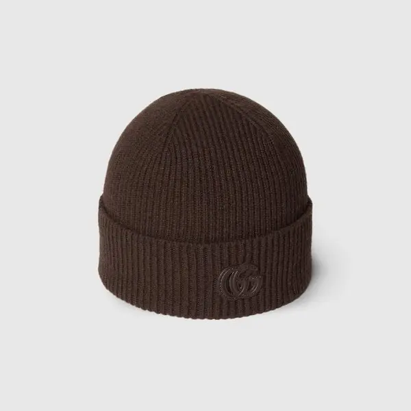 Gucci Cashmere Hat With Double G Patch - Brown