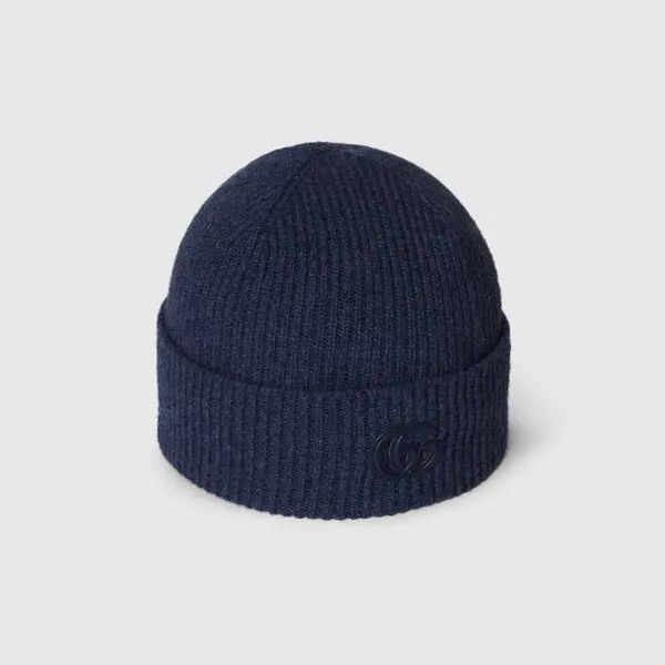 Gucci Cashmere Hat With Double G Patch - Blue