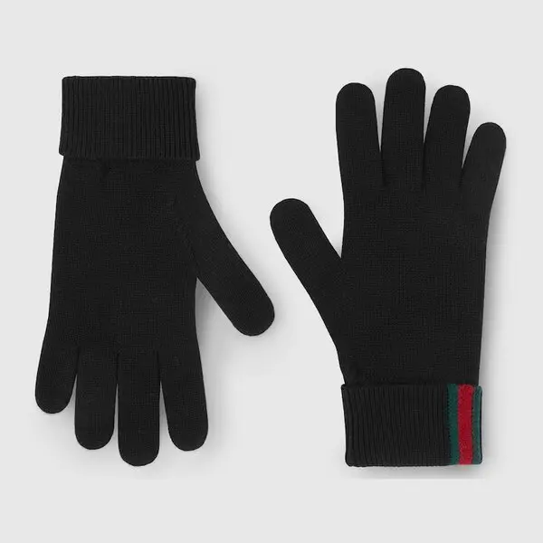 Gucci Wool Gloves With Web - Black