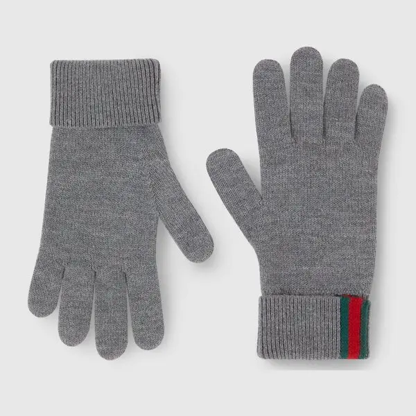 Gucci Wool Gloves With Web - Grey