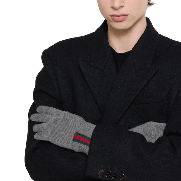 Gucci Wool Gloves With Web - Grey