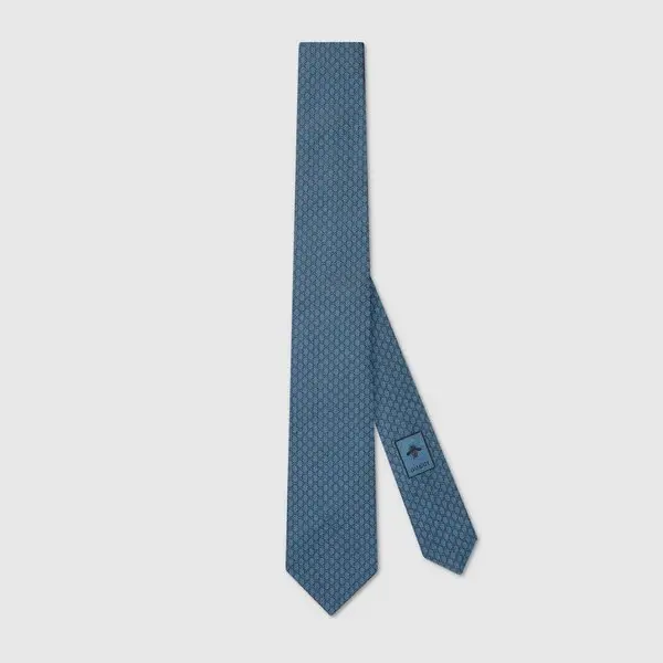 Gucci Gg Silk Jacquard Tie - Blue