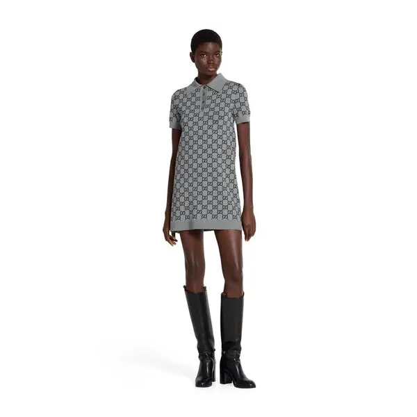 Gucci Gg Wool Jacquard Polo Dress - Grey | Editorialist