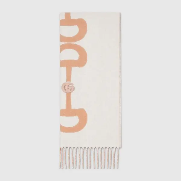 Gucci Wool Cashmere Scarf With Intarsia Cashmere - White