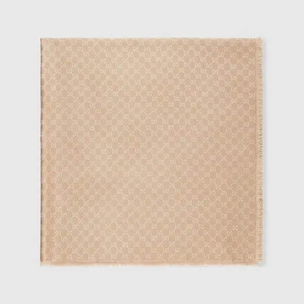 Gucci Printed Gg Cotton Wool Lamé Shawl - Beige