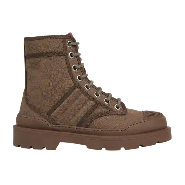 Gucci Boot With Web And Gg Canvas - Brown