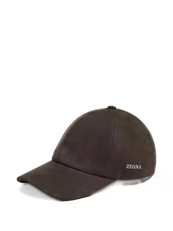 Zegna Leather Baseball Cap - Brown