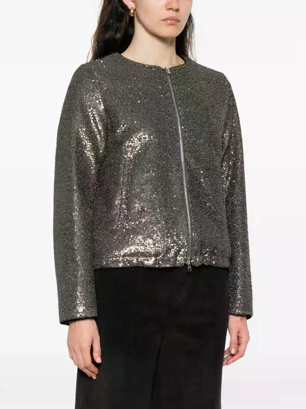 Herno Sequin Embellished Zip-up Jacket - Grey