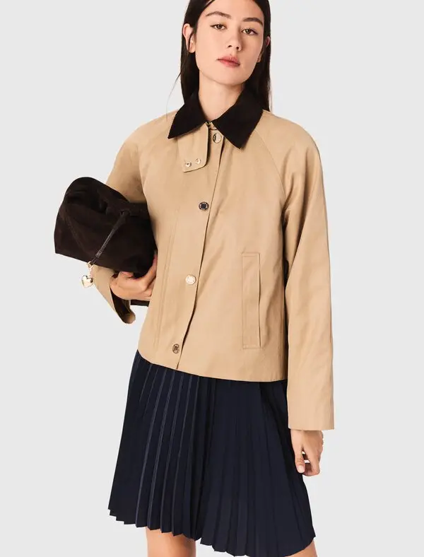Maje Cotton Utility Jacket With Removable Collar - Camel