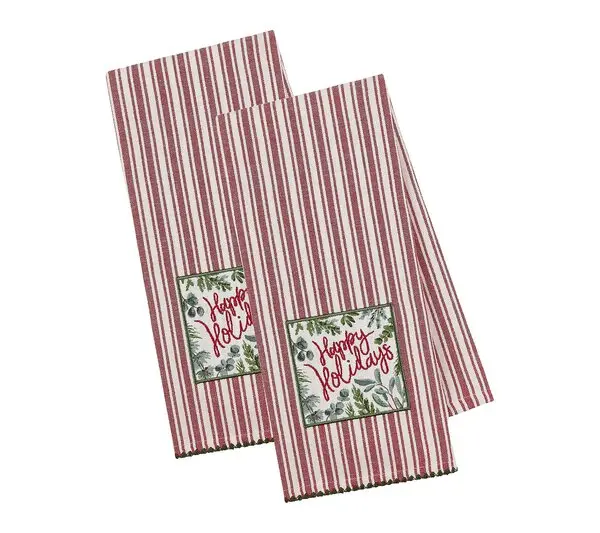 DESIGN IMPORTS Set/2 Happy Holidays Embellished Kitchen Towels - One-color