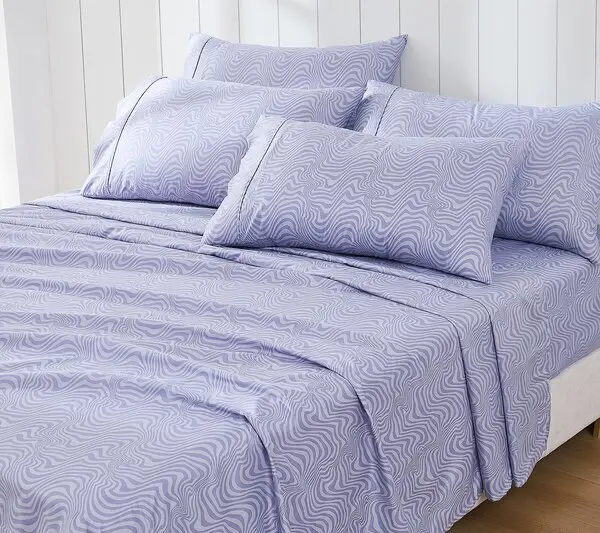 LUSH DECOR Retro Waves Sheet Set Violet 6-piece Set Queen