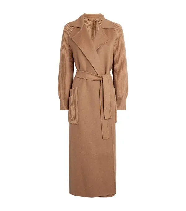 Max Mara Camelwool Knitted-sleeve Wrap Coat