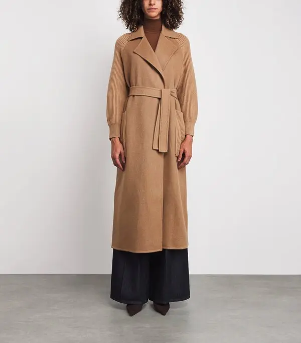 Max Mara Camelwool Knitted-sleeve Wrap Coat