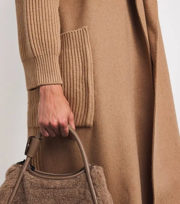 Max Mara Camelwool Knitted-sleeve Wrap Coat