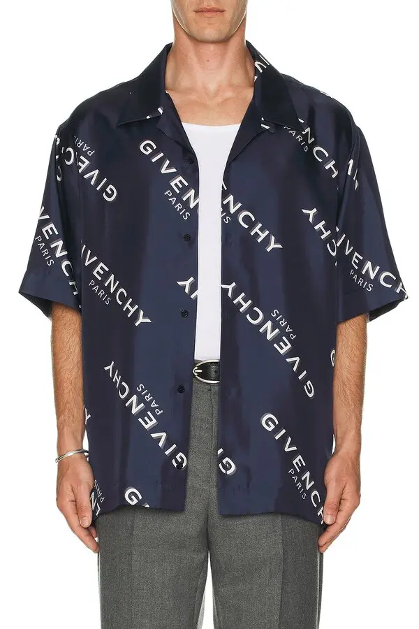 Givenchy Bowling Shirt In Blue - Navy