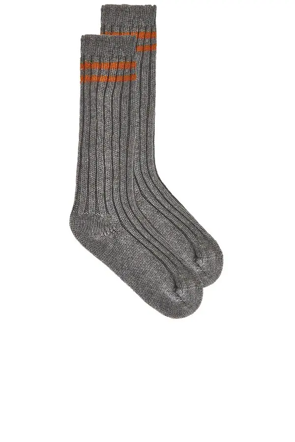 THE ELDER STATESMAN Yosemite Rib Tube Socks - Heather Grey & Koi