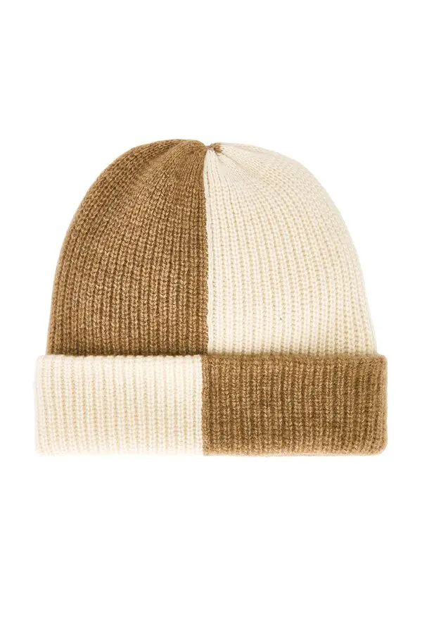 THE ELDER STATESMAN Checked Watchman Beanie - Camel & Ivory