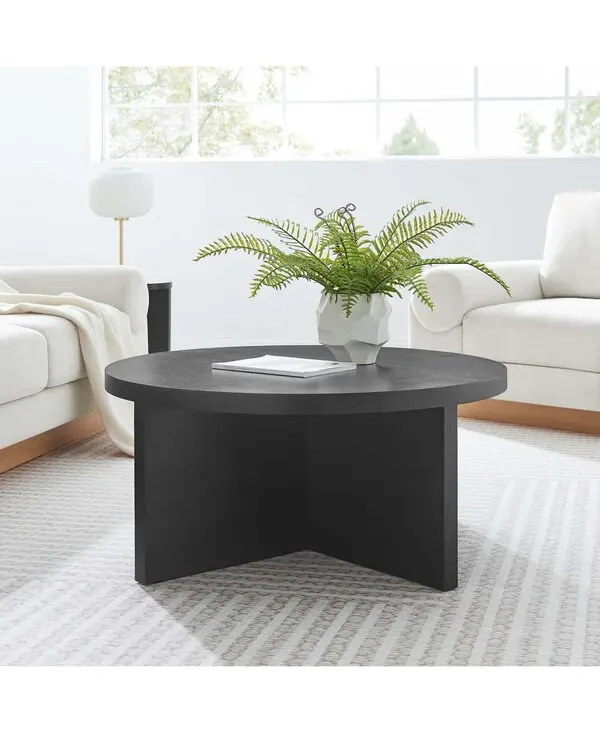 MODWAY Silas Round Wood Coffee Table - Black