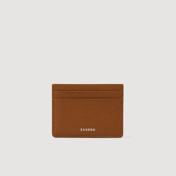 Sandro Grained Leather Cardholder - Cognac