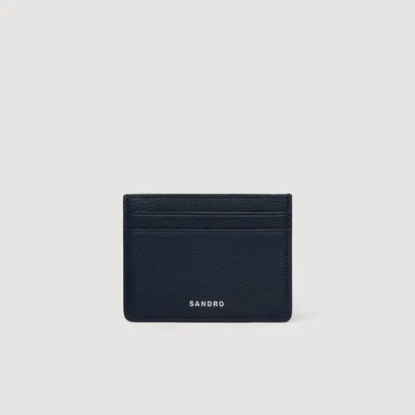 Sandro Grained Leather Cardholder - Navy Blue