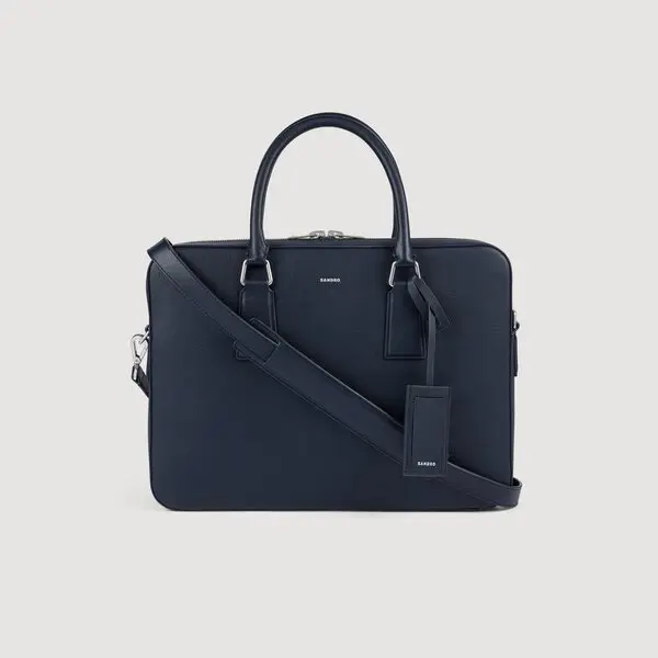 Sandro Grained Leather Briefcase - Navy Blue
