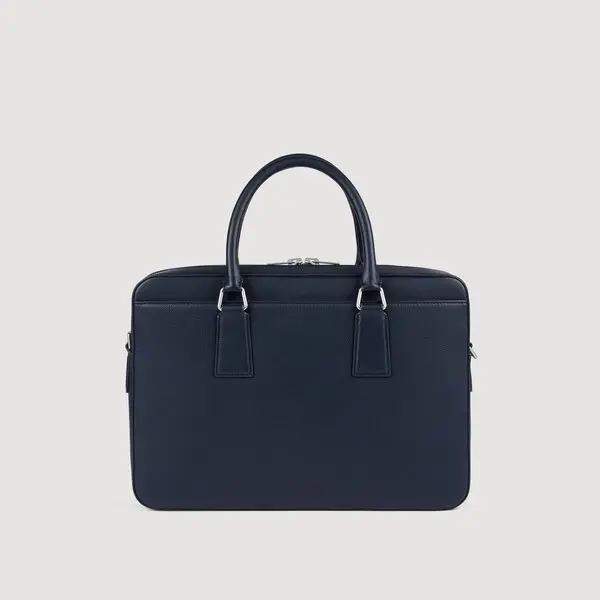 Sandro Grained Leather Briefcase - Navy Blue