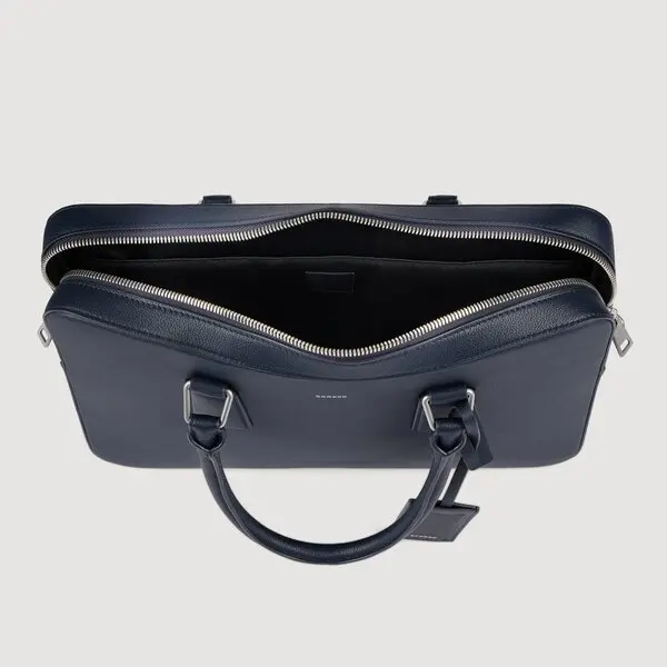 Sandro Grained Leather Briefcase - Navy Blue
