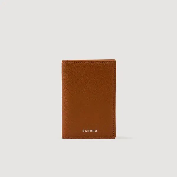 Sandro Grained Leather Foldable Cardholder - Cognac