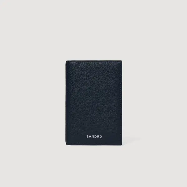 Sandro Grained Leather Foldable Cardholder - Navy Blue