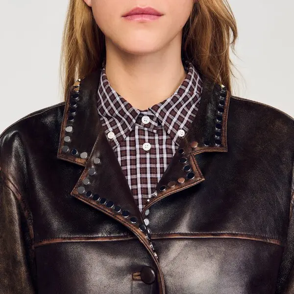 Sandro Oversized Leather Jacket With Studs