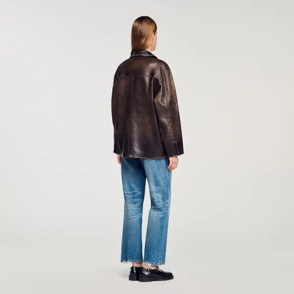Sandro Oversized Leather Jacket With Studs