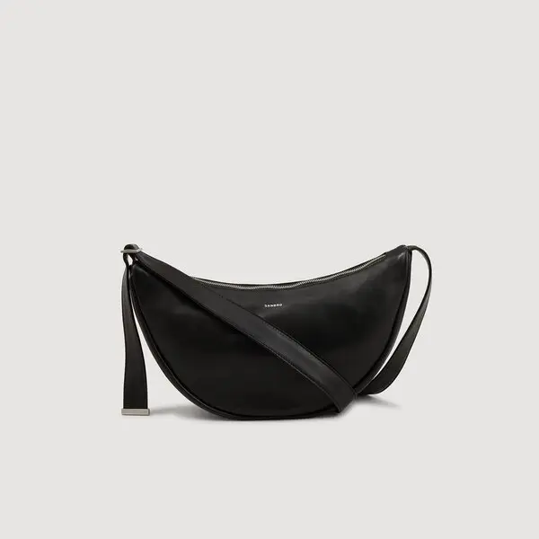 Sandro Small Leather Crossbody Bag - Black
