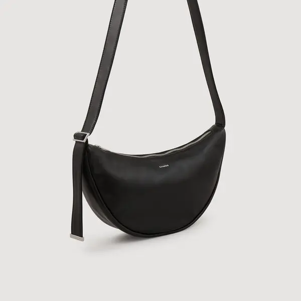 Sandro Small Leather Crossbody Bag - Black