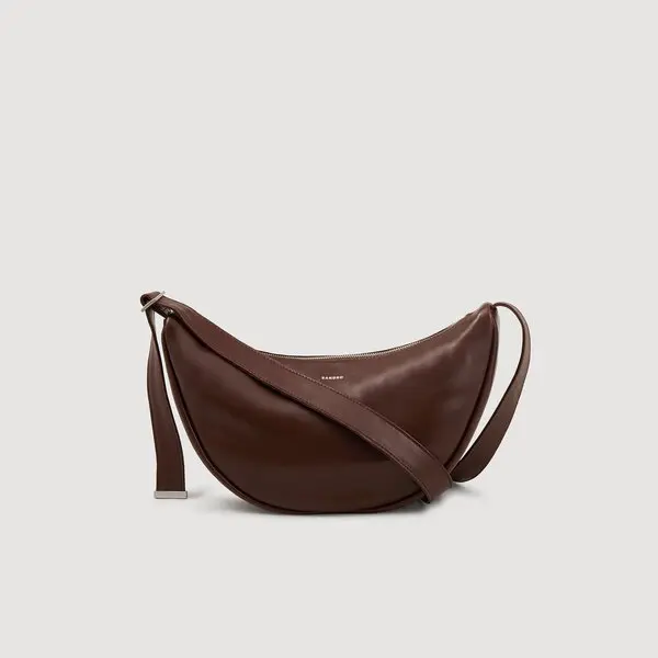 Sandro Small Leather Crossbody Bag - Cognac