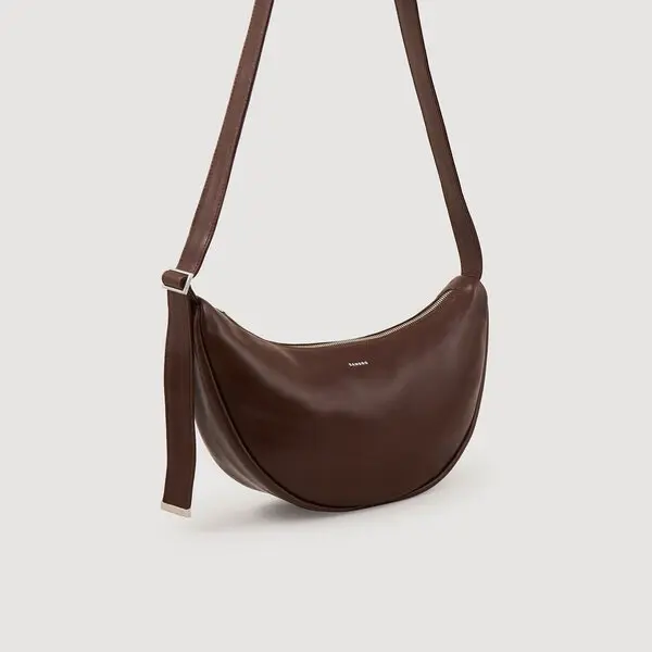 Sandro Small Leather Crossbody Bag - Cognac