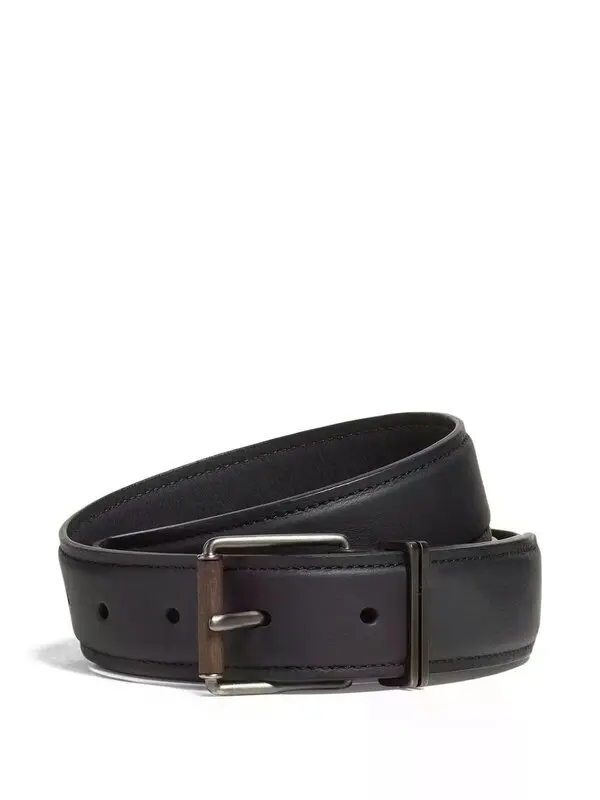 Zegna Leather Belt With Wood-effect Buckle - Black