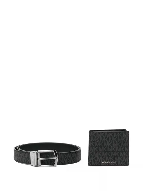 Michael Kors Monogram Wallet And Belt Set - Black