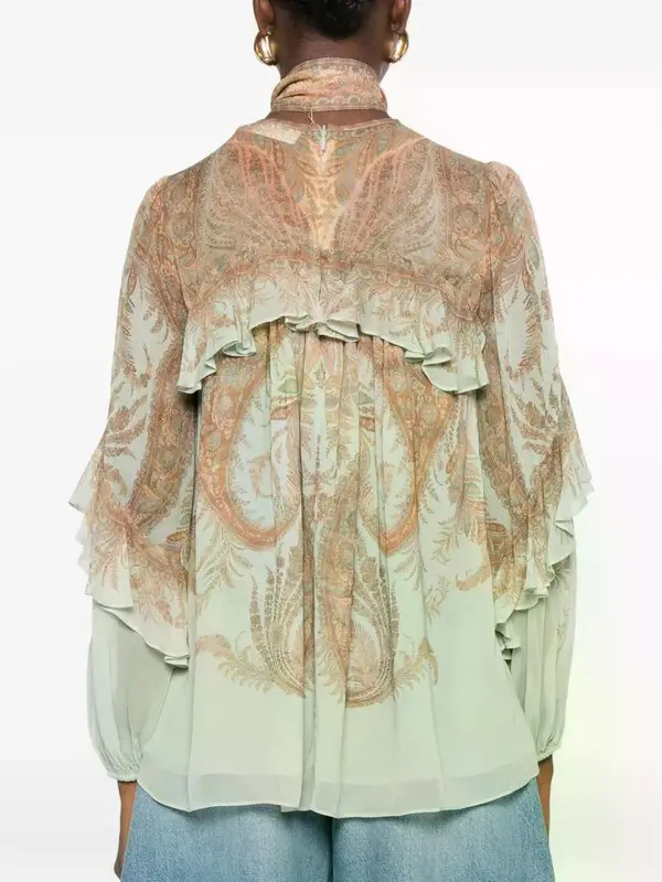 Zimmermann Paisley-print Ruffled Blouse - Blue
