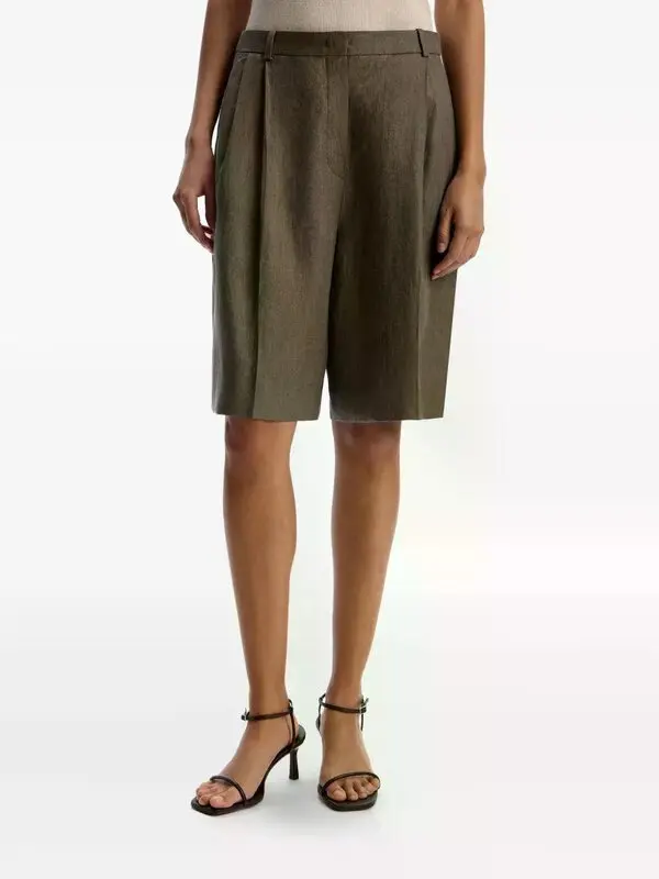 12 STOREEZ Pleated Linen Shorts - Brown