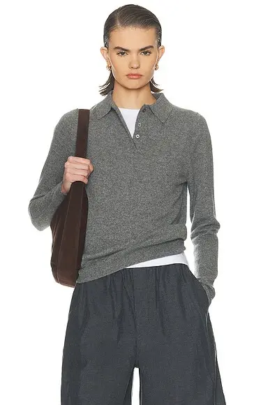Enza Costa Knit Cashmere Polo Sweater - Thunder