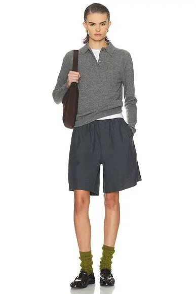 Enza Costa Knit Cashmere Polo Sweater - Thunder