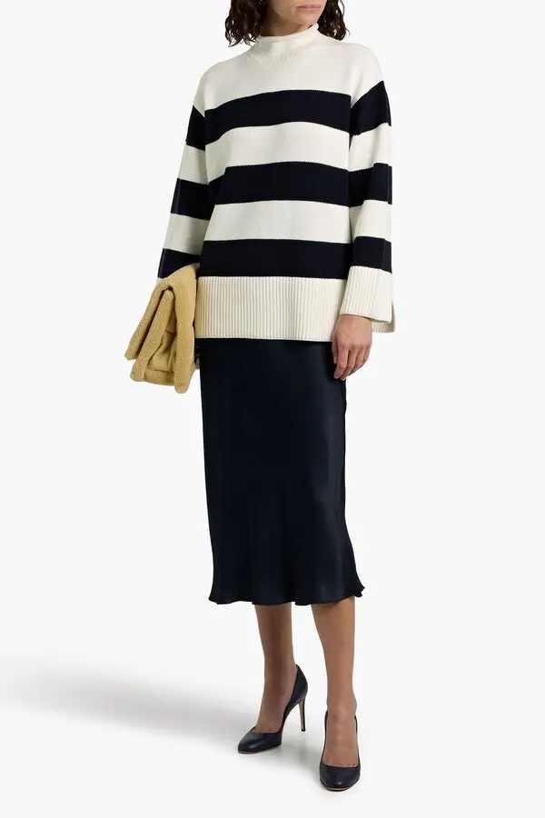 Vince Striped Wool And Cotton-blend Turtleneck Sweater