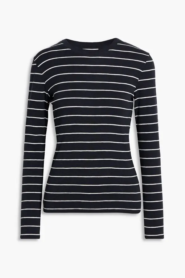 Vince Striped Cotton And Modal-blend Jersey Top - Navy