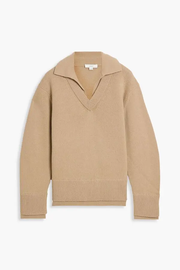 Vince Layered Wool And Cashmere-blend Polo Sweater