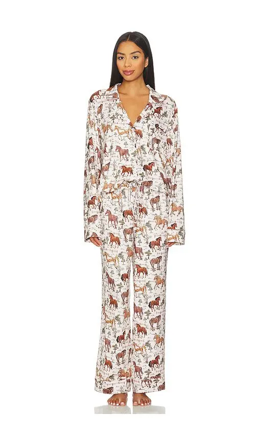 Show Me Your Mumu Classic Pj Set In Cream - Country Horses